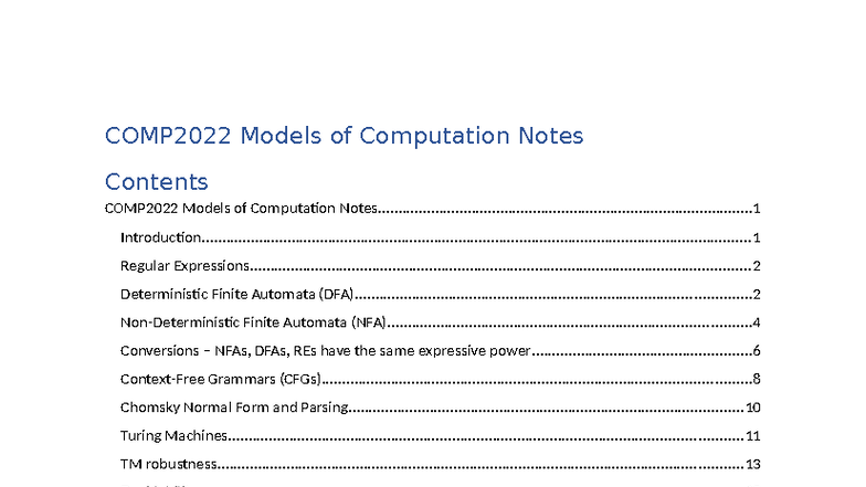 COMP2022 Models of Computation Notes - COMP2022 Models of Computation ...