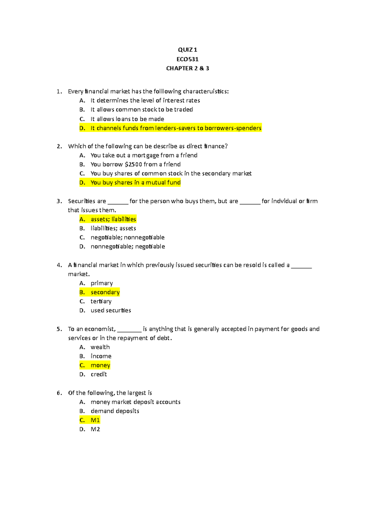 Eco531 Quiz: Key Concepts from Chapters 2 & 3 BA242 - Studocu