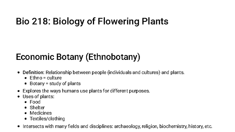 Bio 218: Economic Botany & Plant Biology Study Guide - Studocu