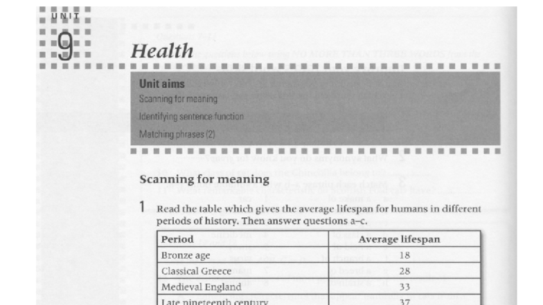Health Unit 9: Scanning for Meaning and Sentence Functions - Studocu