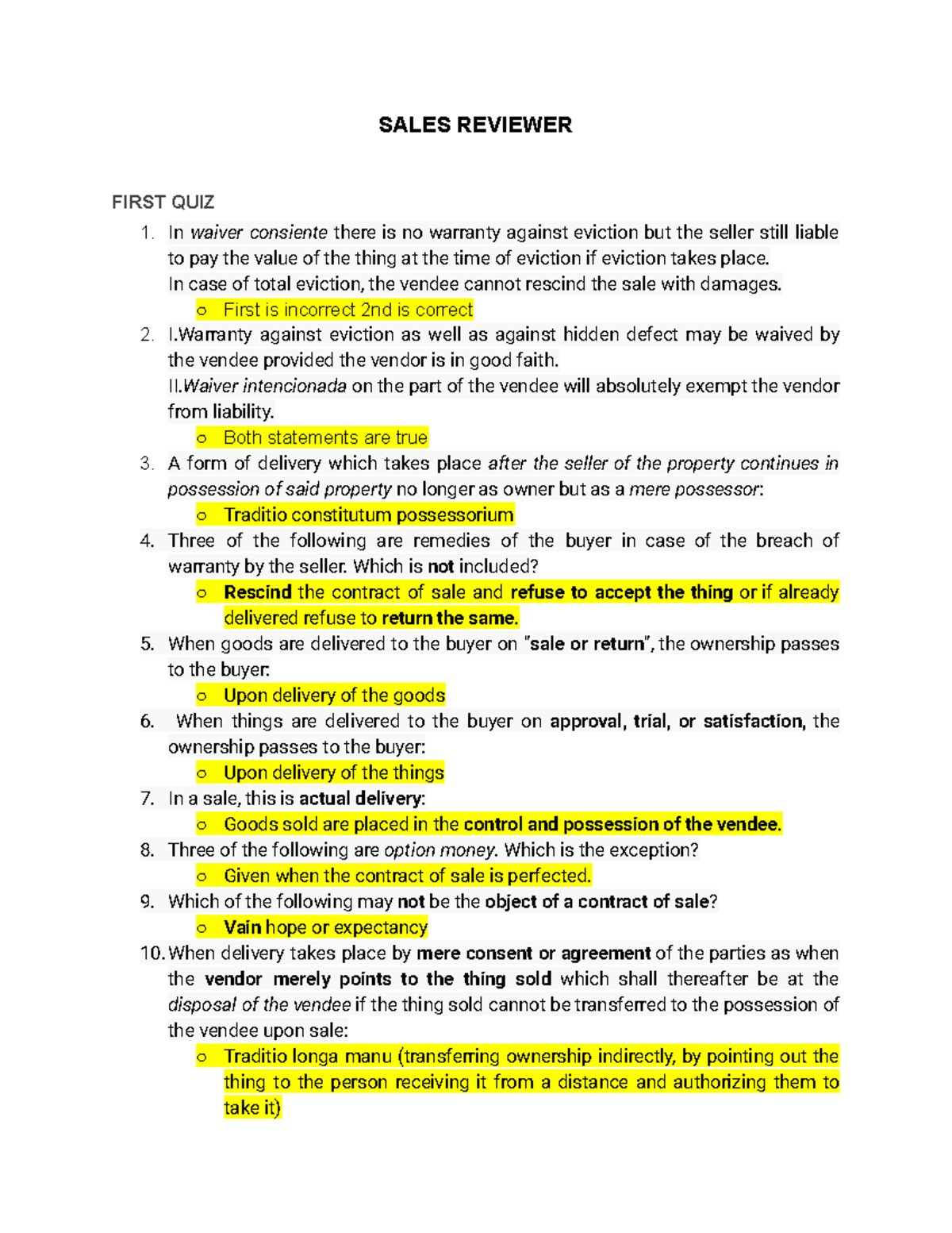 SALES REVIEWER: FIRST QUIZ & SECOND QUIZ NOTES - Studocu