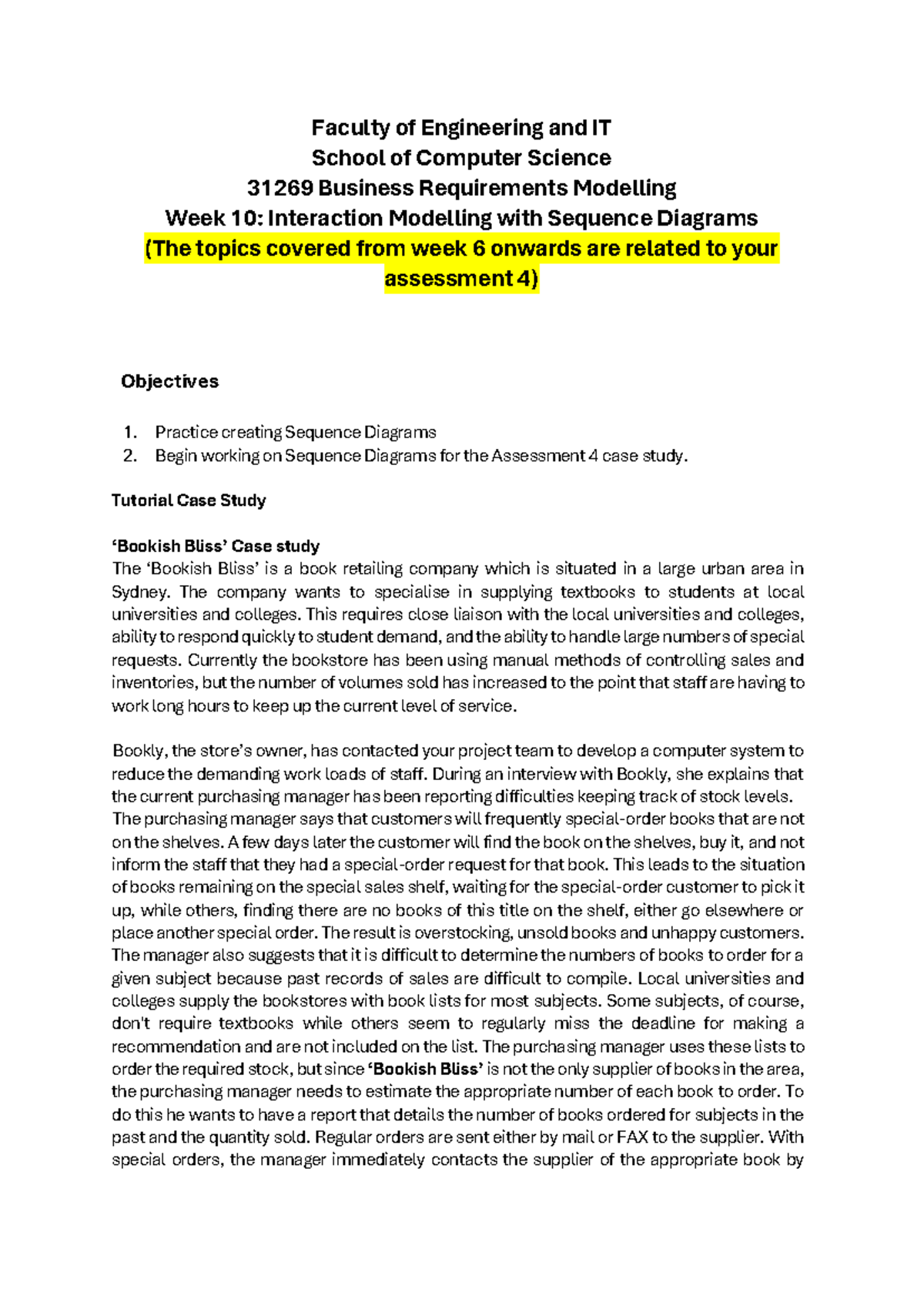 31269 Business Requirements Modelling: Week 10 Sequence Diagrams ...