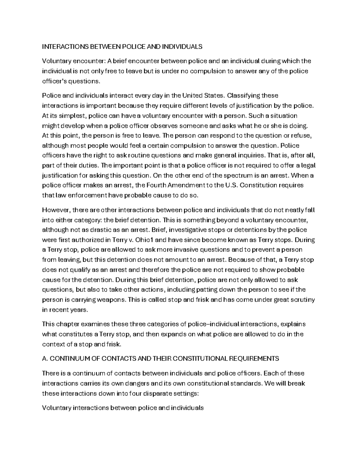 Interactions Between Police and Individuals: Understanding Terry Stops ...