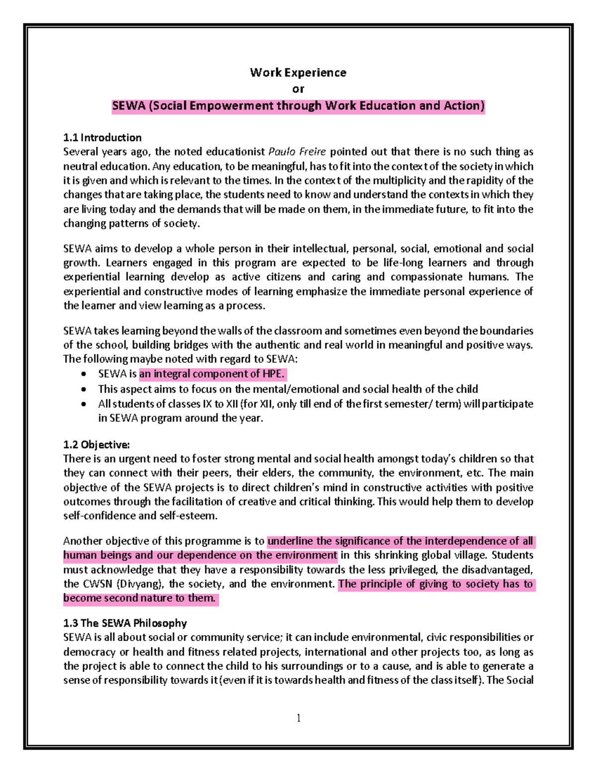 Sewa - Work Experience or SEWA (Social Empowerment through Work ...