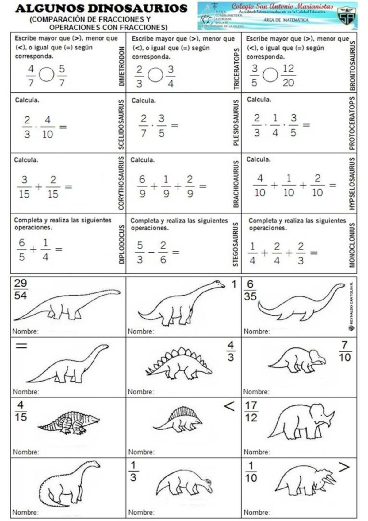 Dinosaurios y Comparación de Fracciones - Matemáticas INLAIE - Studocu