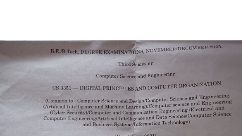 CS3351 DPCO Digital Principles & Computer Organization Exam Nov-Dec ...