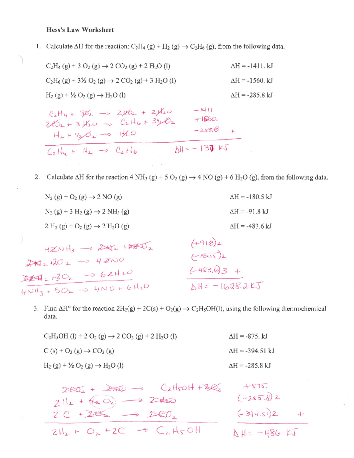 Hess law worksheet - CHEM120 - Studocu