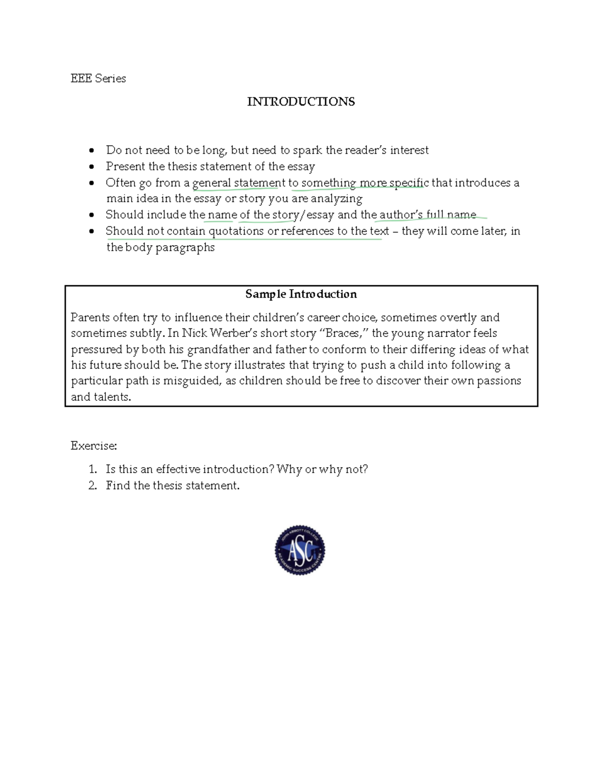 ENG101 Essay Notes: Crafting Effective Introductions - Studocu