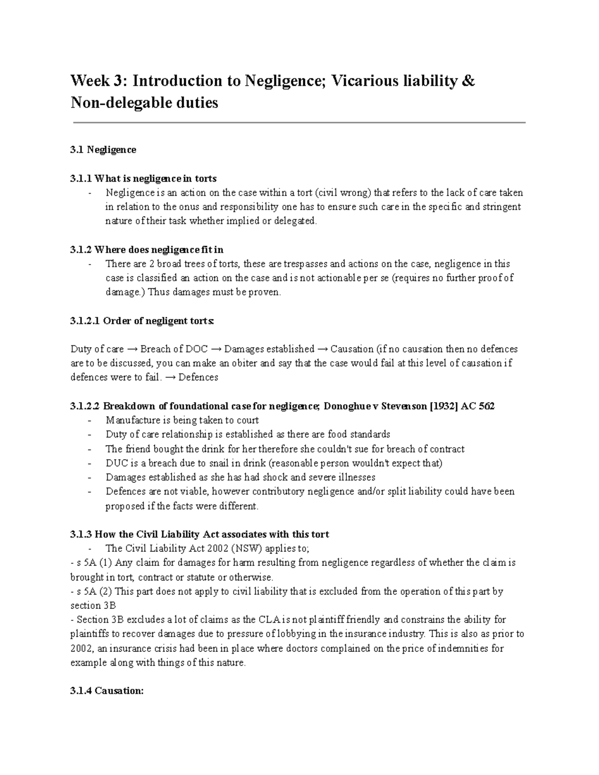 Week 3: Negligence, Vicarious Liability & Non-Delegable Duties Overview ...