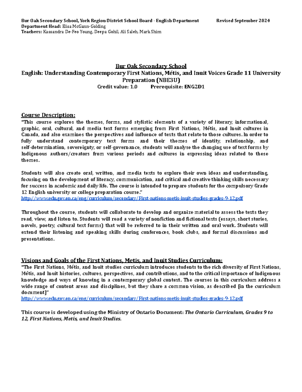 NBE3U Course Outline: Understanding Contemporary Indigenous Voices ...