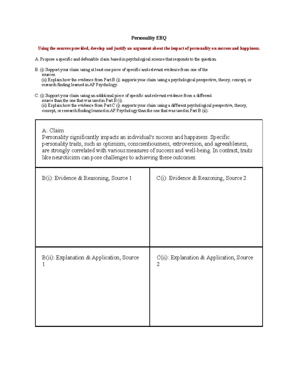 Impact of Personality Traits on Success & Happiness - AP Psychology EBQ ...