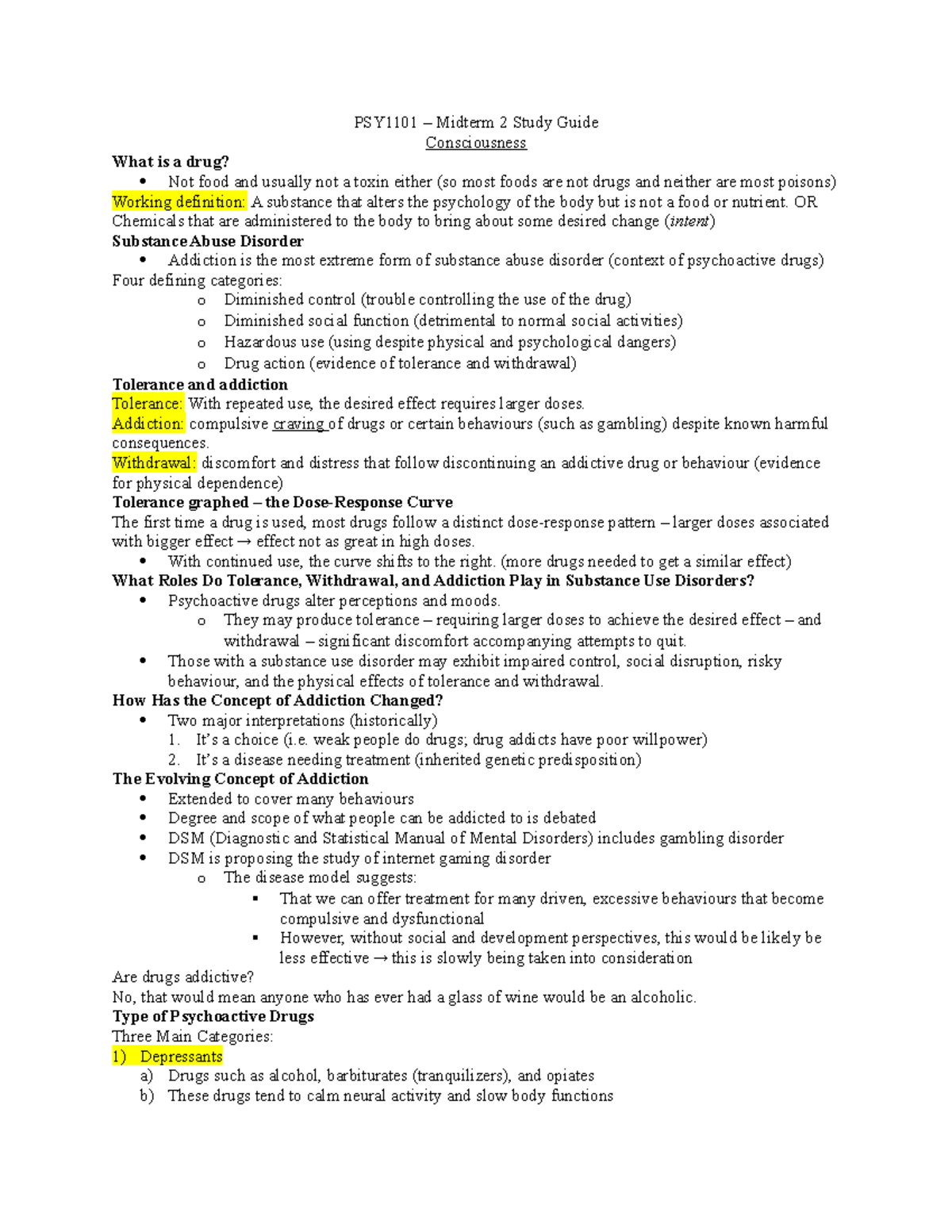 PSY1101 – Comprehensive Midterm 2 Study Guide on Substance Use - Studocu
