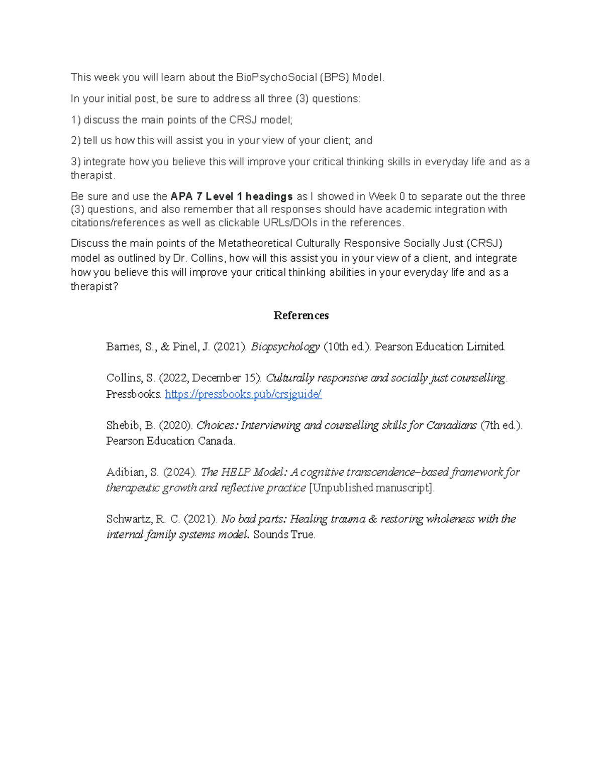 DQ 2 - Discussion on the BioPsychoSocial Model and CRSJ Framework - Studocu