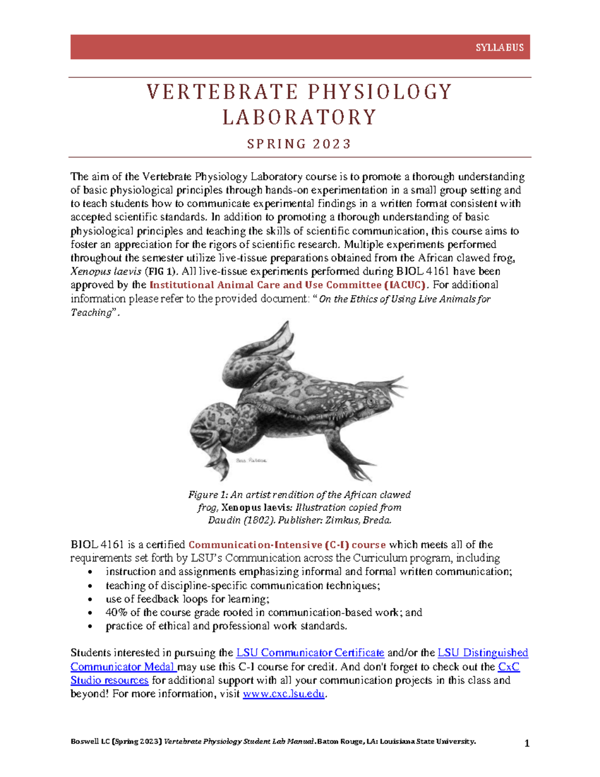 BIOL 4161 Vertebrate Physiology Lab Syllabus - Spring 2023 - Studocu