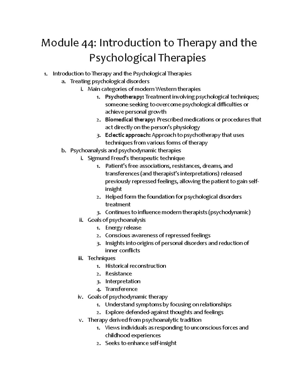 PSY1002 - Module 44 Lecture Notes on Psychological Therapies - Studocu