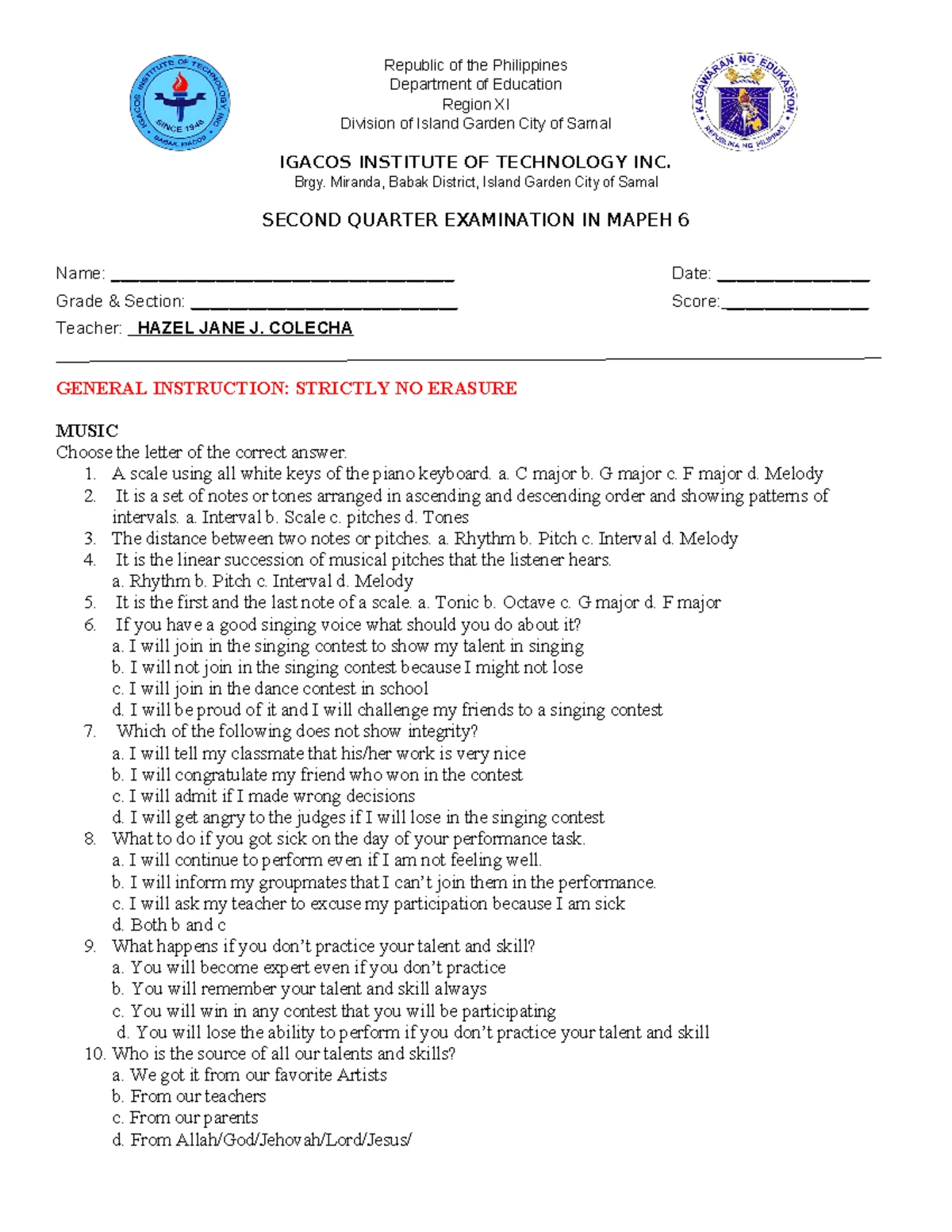 1st Prelim Exam in Filipino sa Piling Larang 12 - Studocu