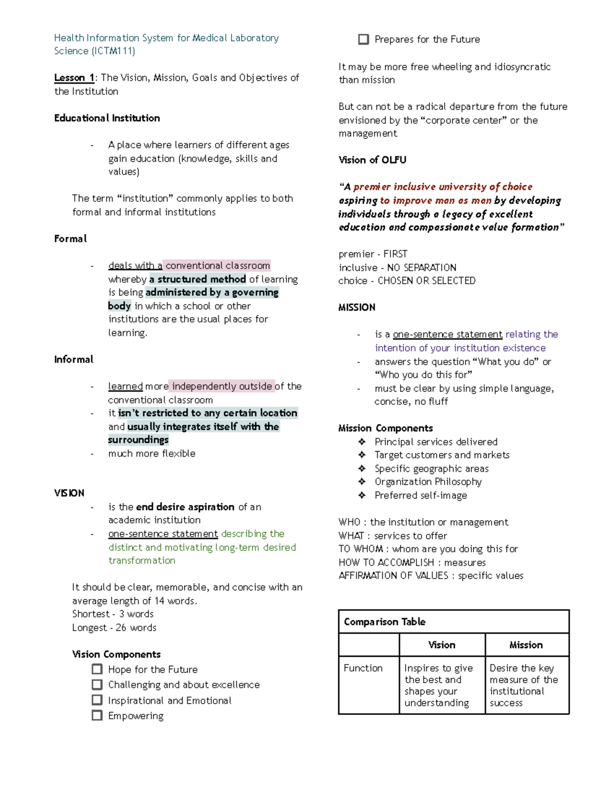 ICTM Week 1 5 - notes - Health Information System for Medical ...