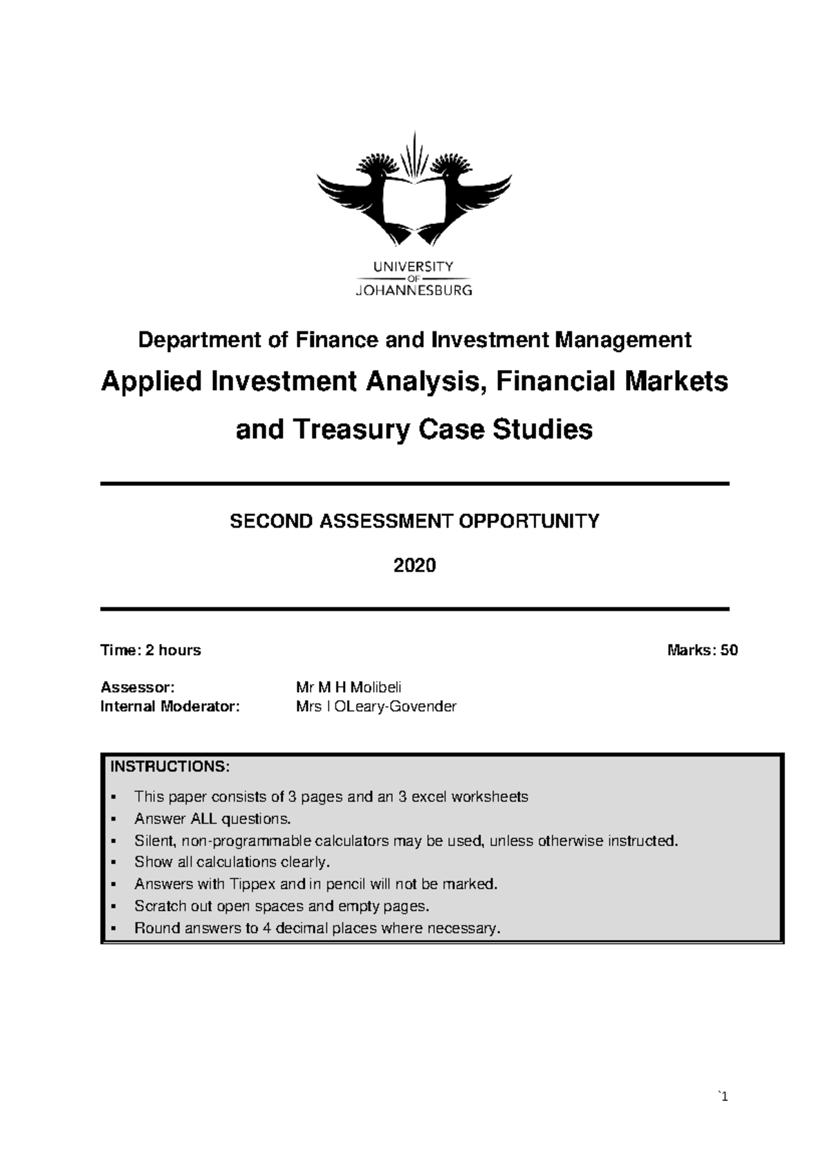 AIM2020 Financial Markets & Treasury Case Studies Assessment 2 - Studocu