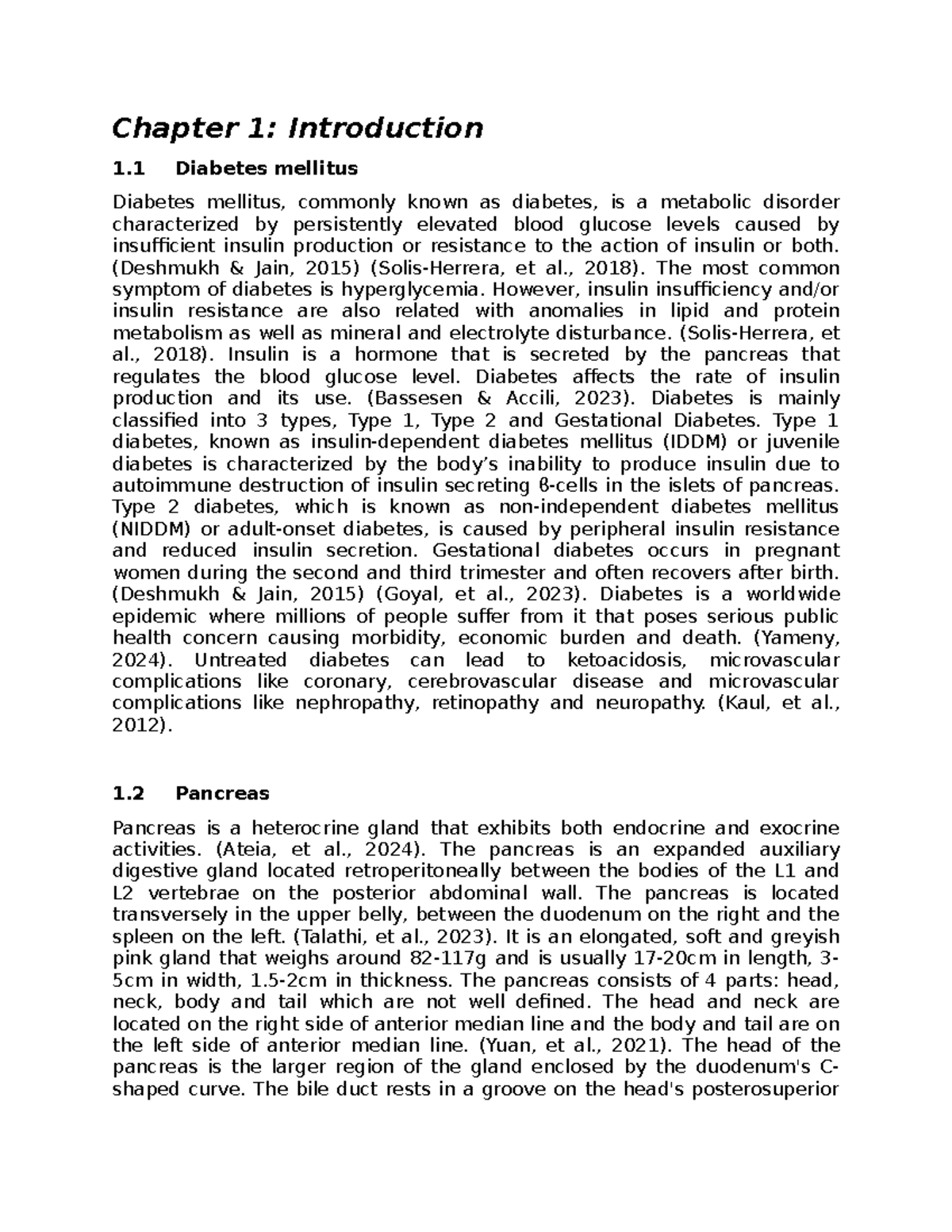 Chapter 1: Introduction to Diabetes Mellitus and Pancreatic Function ...