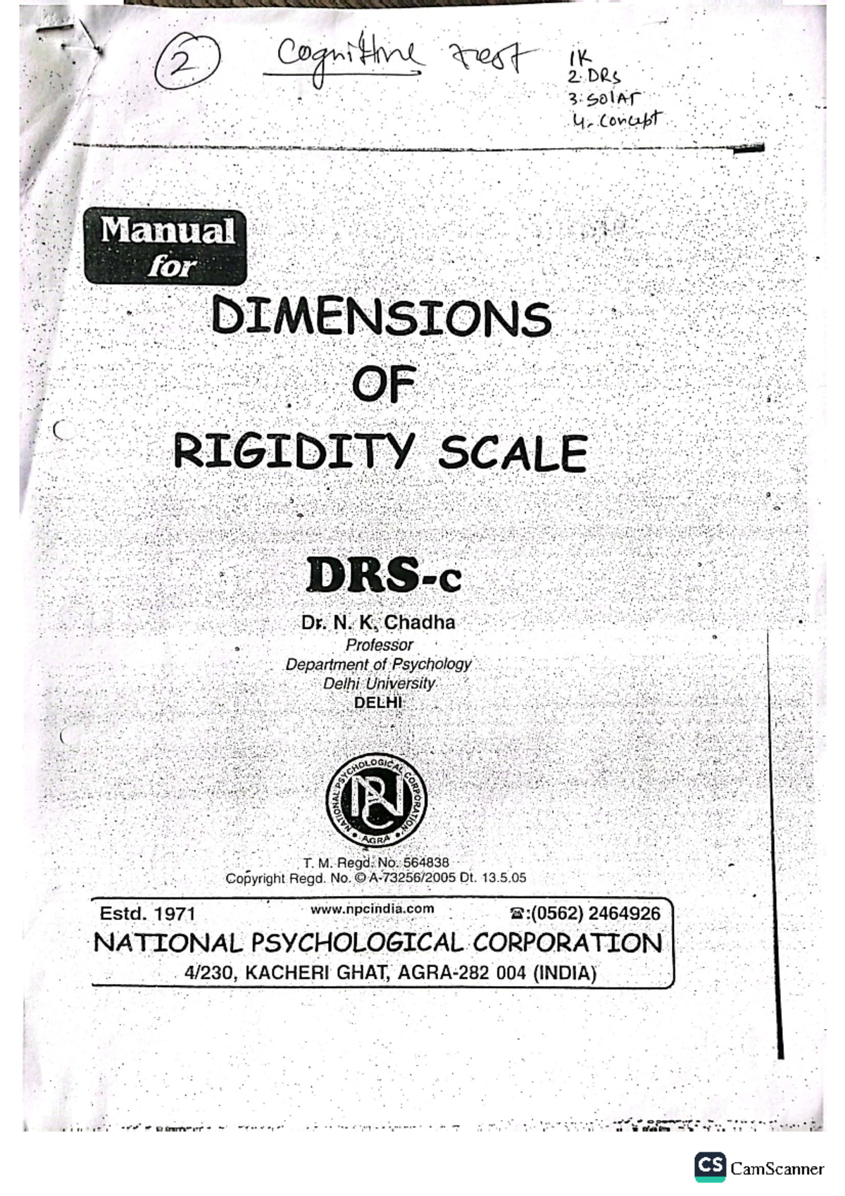 Dimensions of Rigidity Scale Manual (Psychology CS) - Studocu