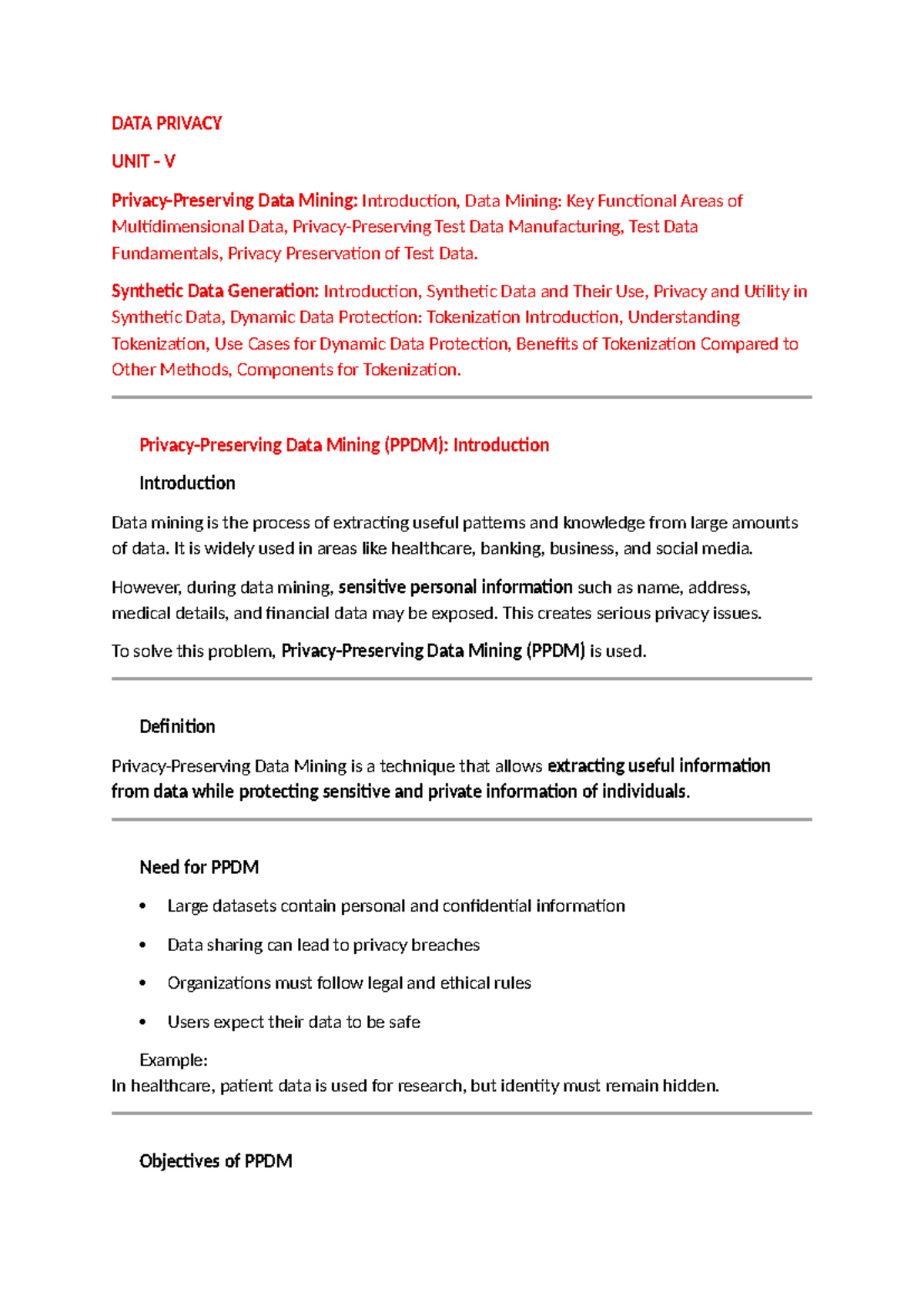 DATA Privacy Unit V: Key Concepts in Data Mining and Tokenization - Studocu