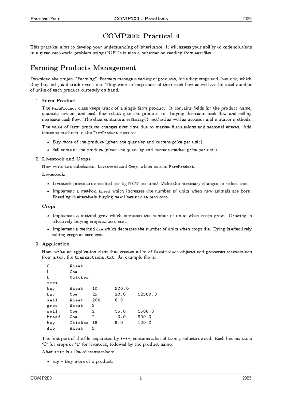 Prac 4 Updated - prac 4 farm app - Practical Four COMP200 - Practicals 2025 COMP200: Practical 4 ...