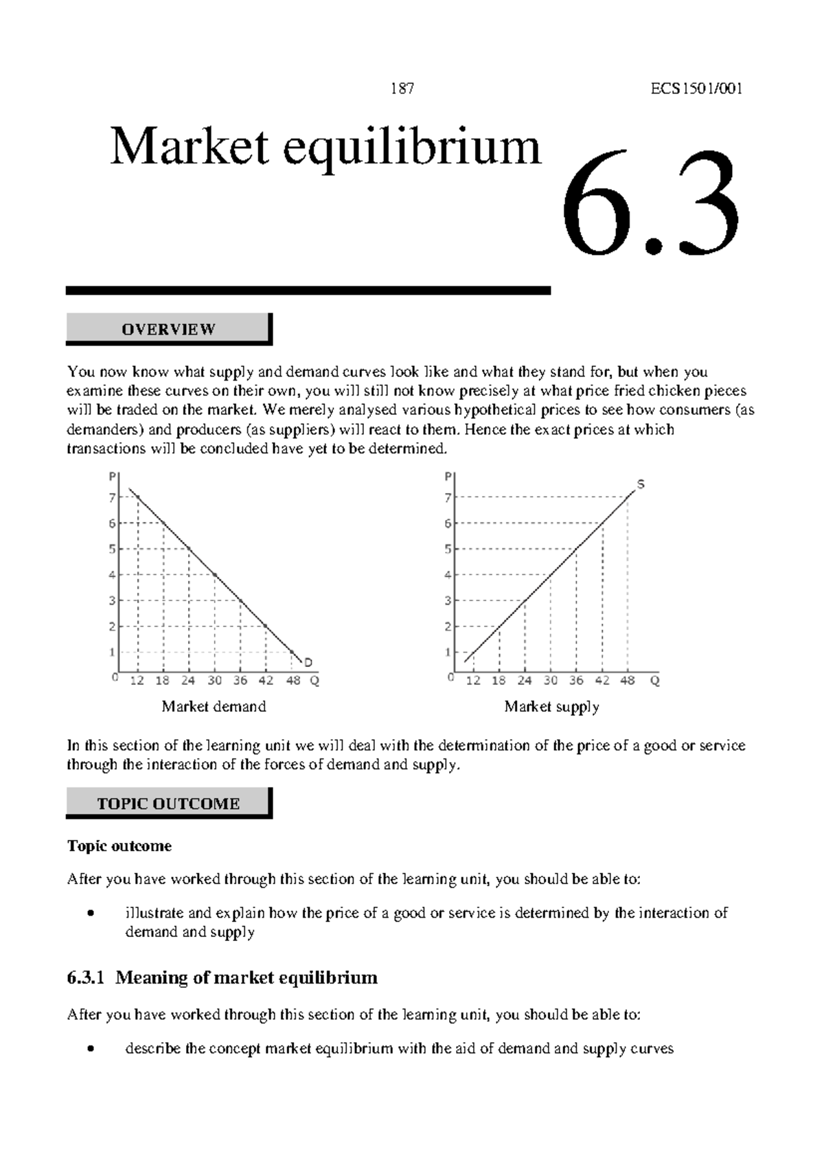 ECS1501 - Topic 6: Market Equilibrium Practice Material - Studocu