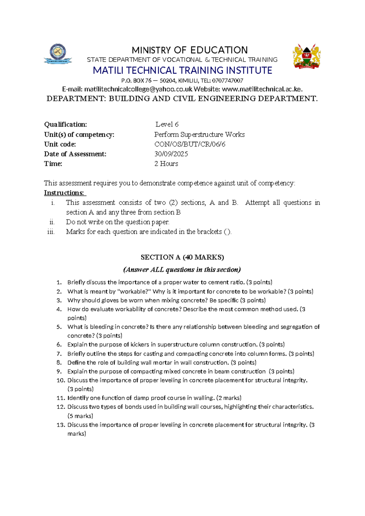 Superstructure Assessment Level 6 - Building & Civil Engineering - Studocu