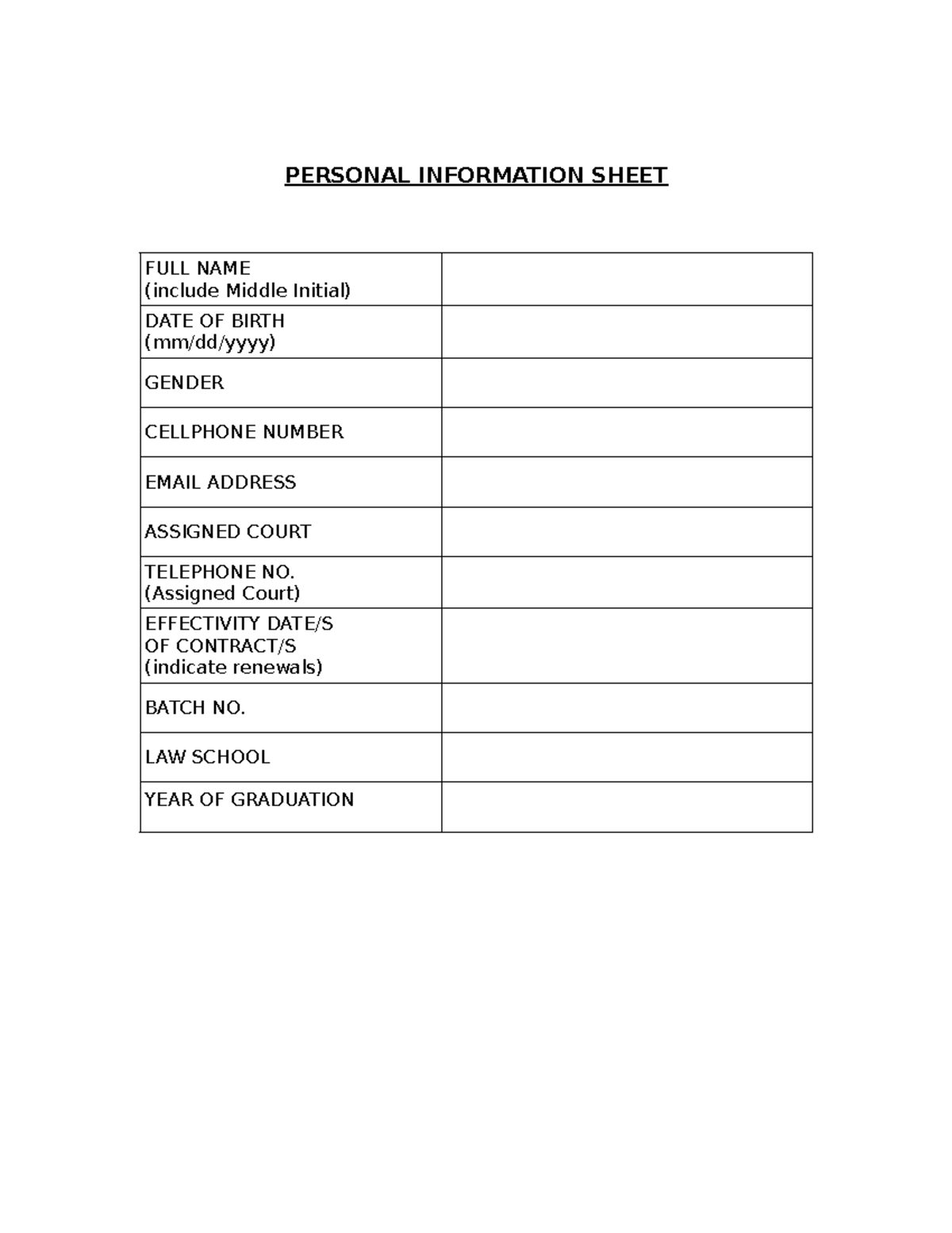 1Personal Information Sheet - College of Law - PERSONAL INFORMATION ...