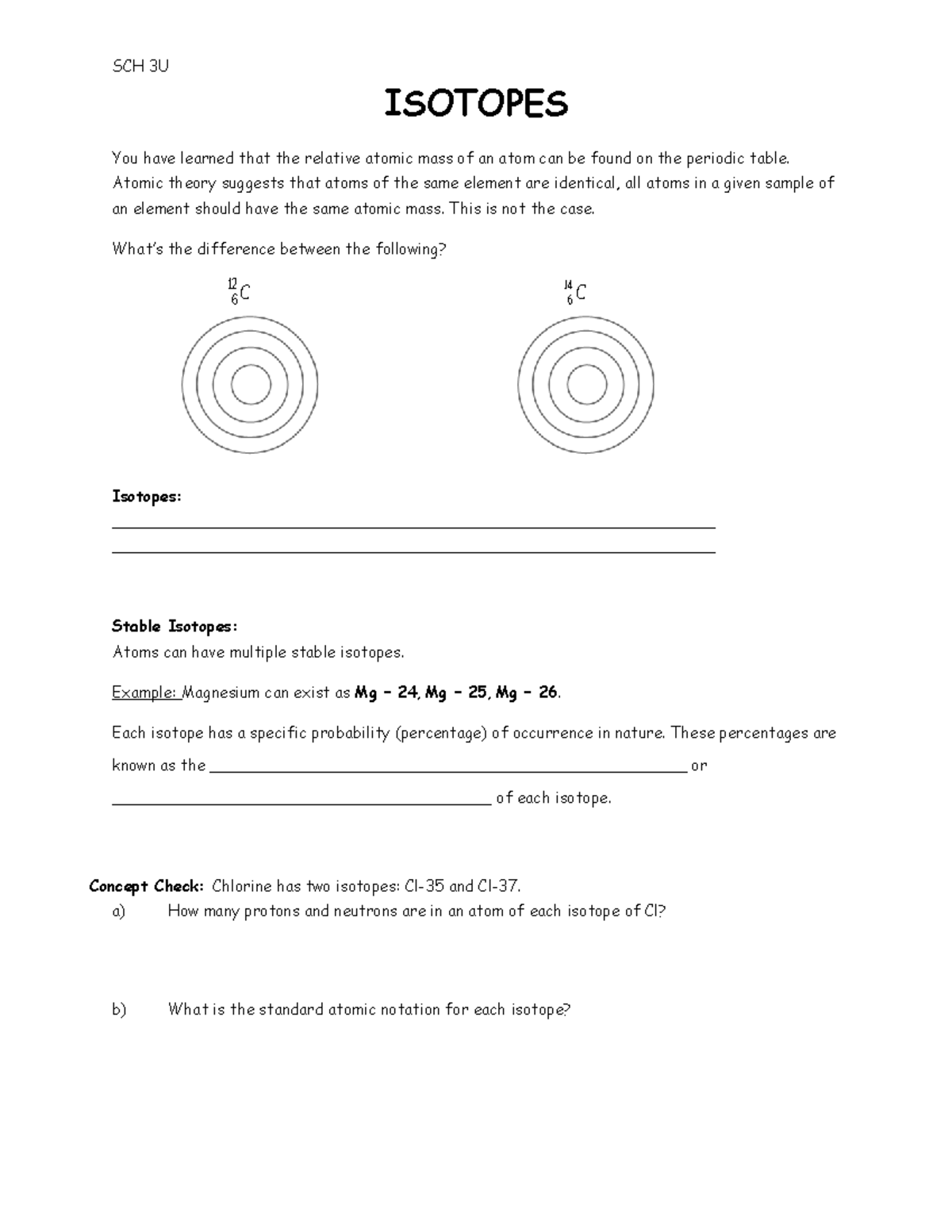 SCH 3U Isotopes Lecture Notes: Understanding Atomic Mass Variations ...