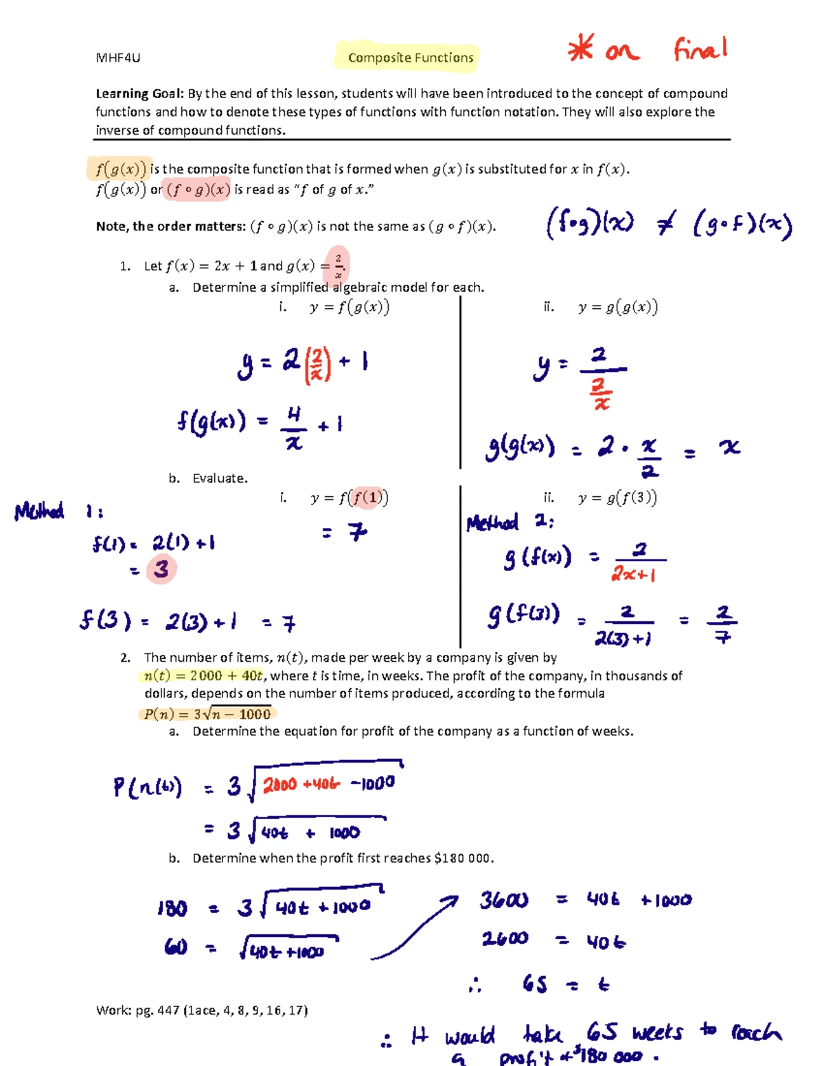 MHF4U Formula Sheet - Jensen Math - Studocu