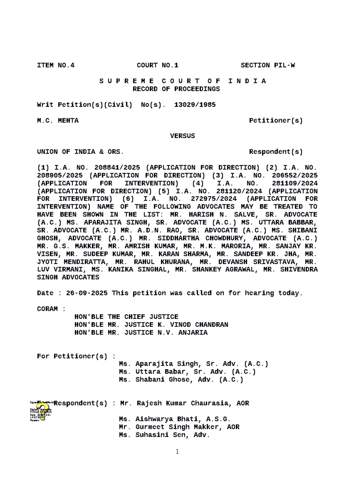 Supreme Court Proceedings: Writ Petition No. 13029/1985 - Studocu