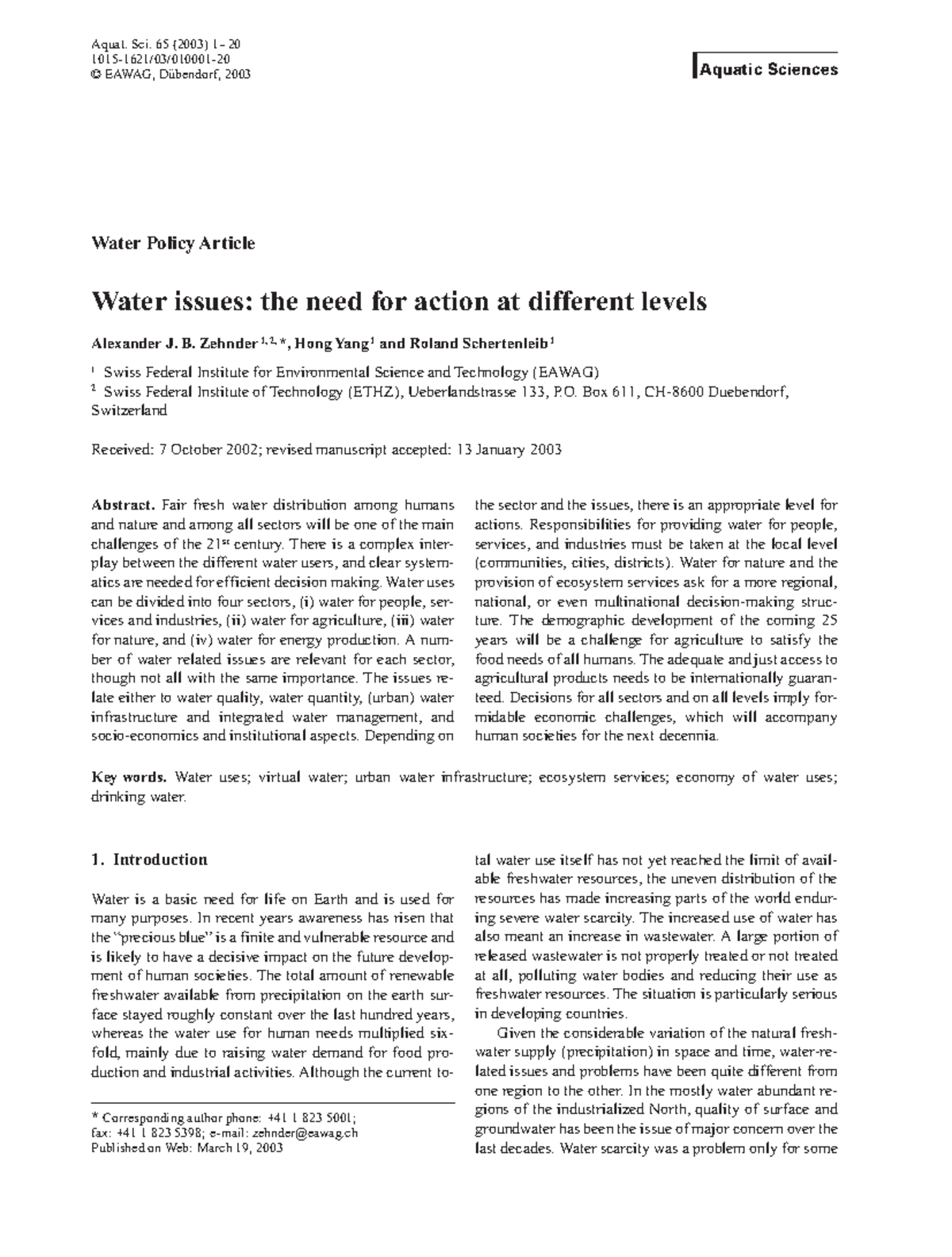 Water Resource Management: Challenges & Responsibilities in 21st ...