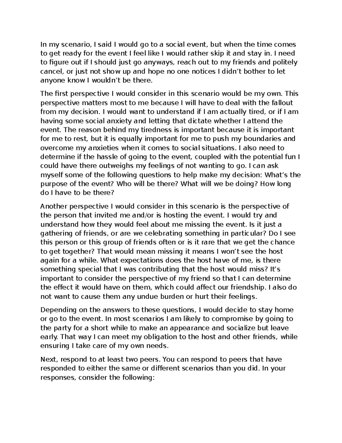 Mod 6 Discussion: Navigating Social Event Decisions in IDS104 - Studocu