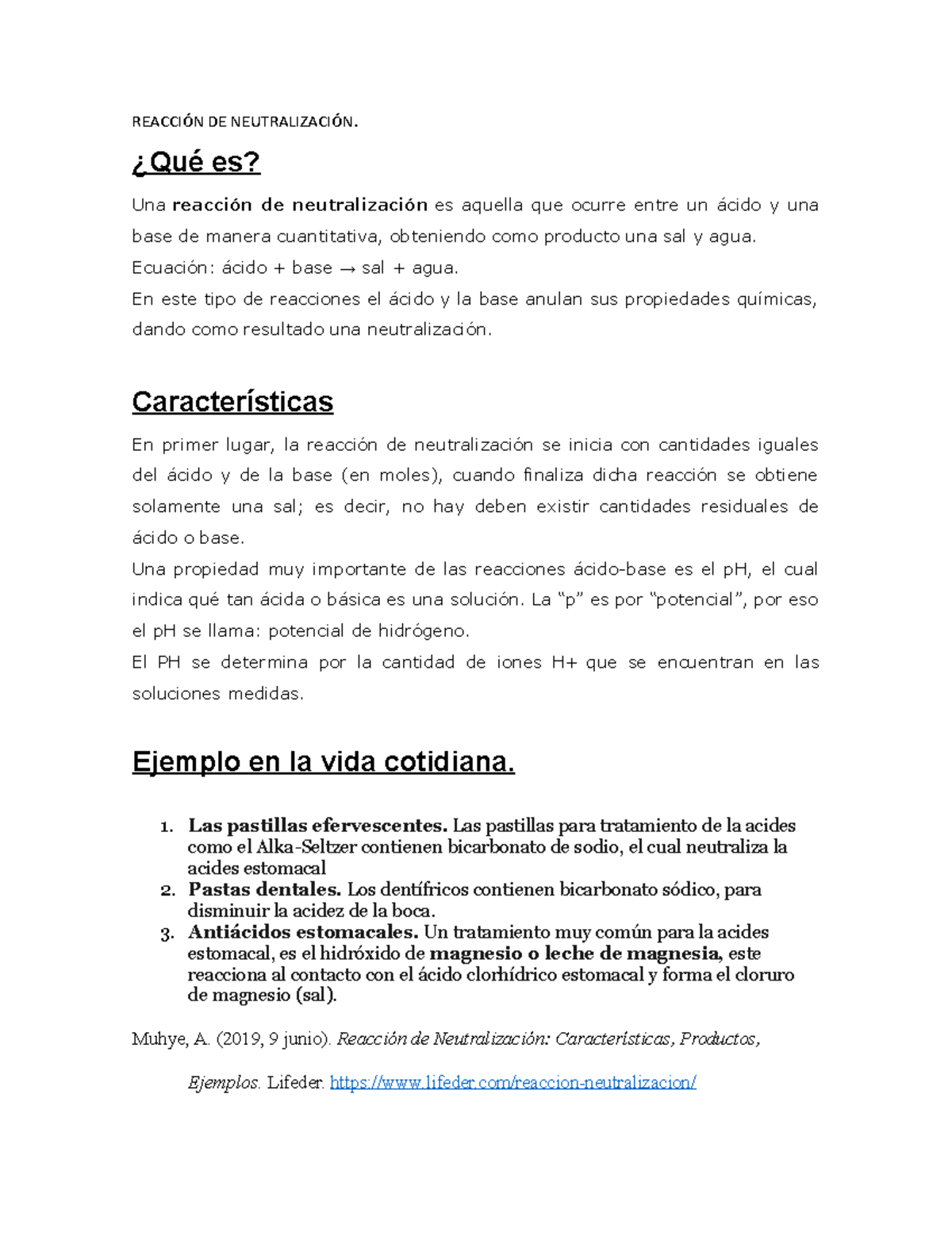 Reacción de Neutralización: Características y Ejemplos Cotidianos - Studocu