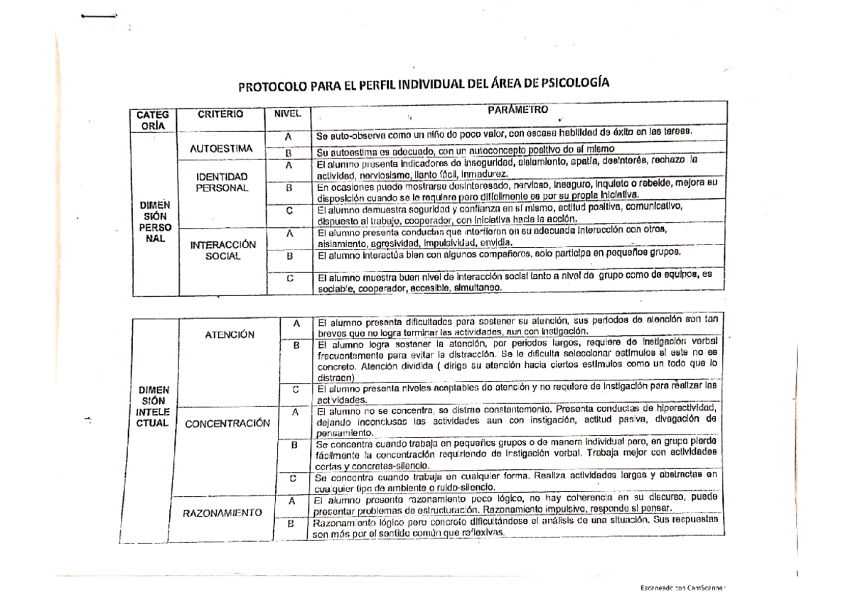 Perfil Psicológico Individual: Protocolo de Evaluación en Psicología ...
