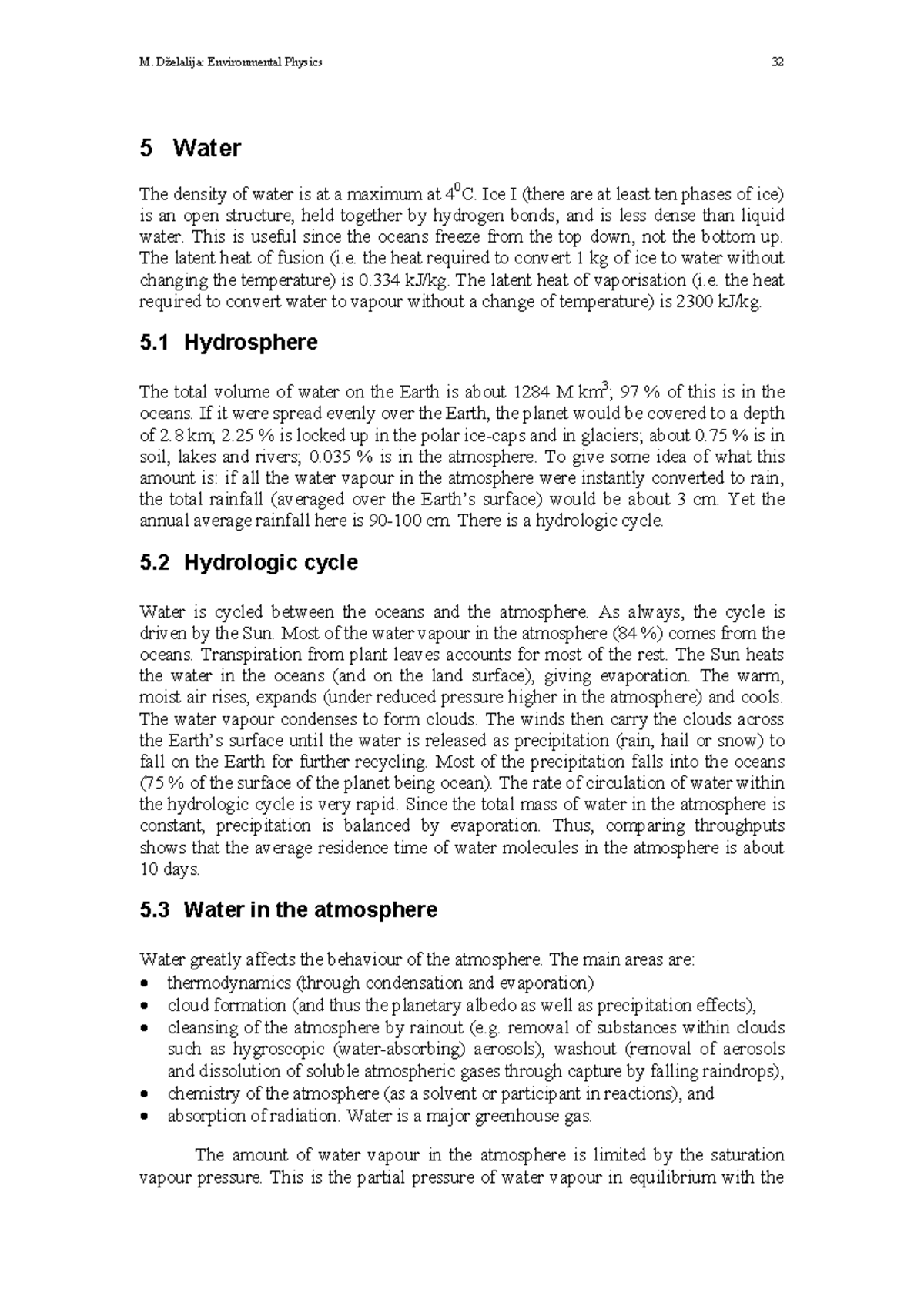 Environmental Physics 32: Water Density, Hydrosphere, and Clouds - Studocu
