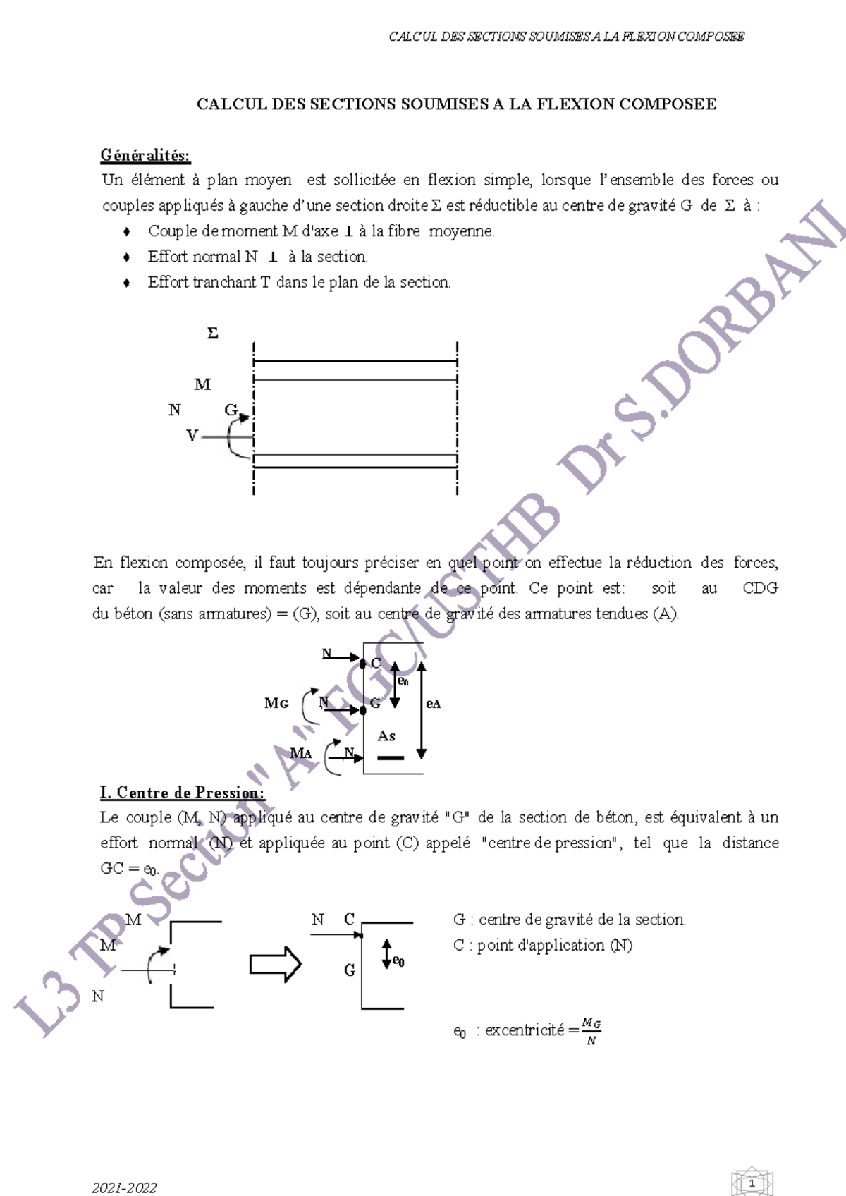 Calcul des Sections en Flexion Composée - Cours de Mécanique (MC123 ...
