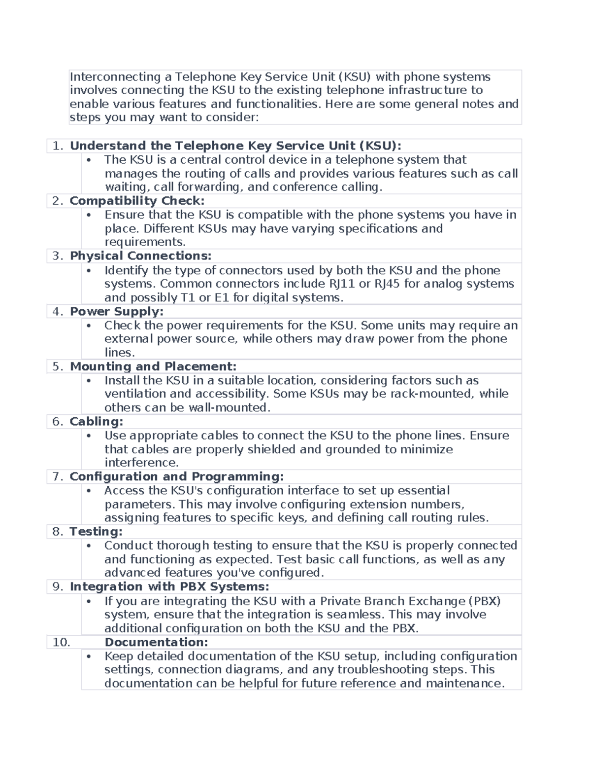 KSU Integration Guide: Interconnecting Telephone Key Service Units ...