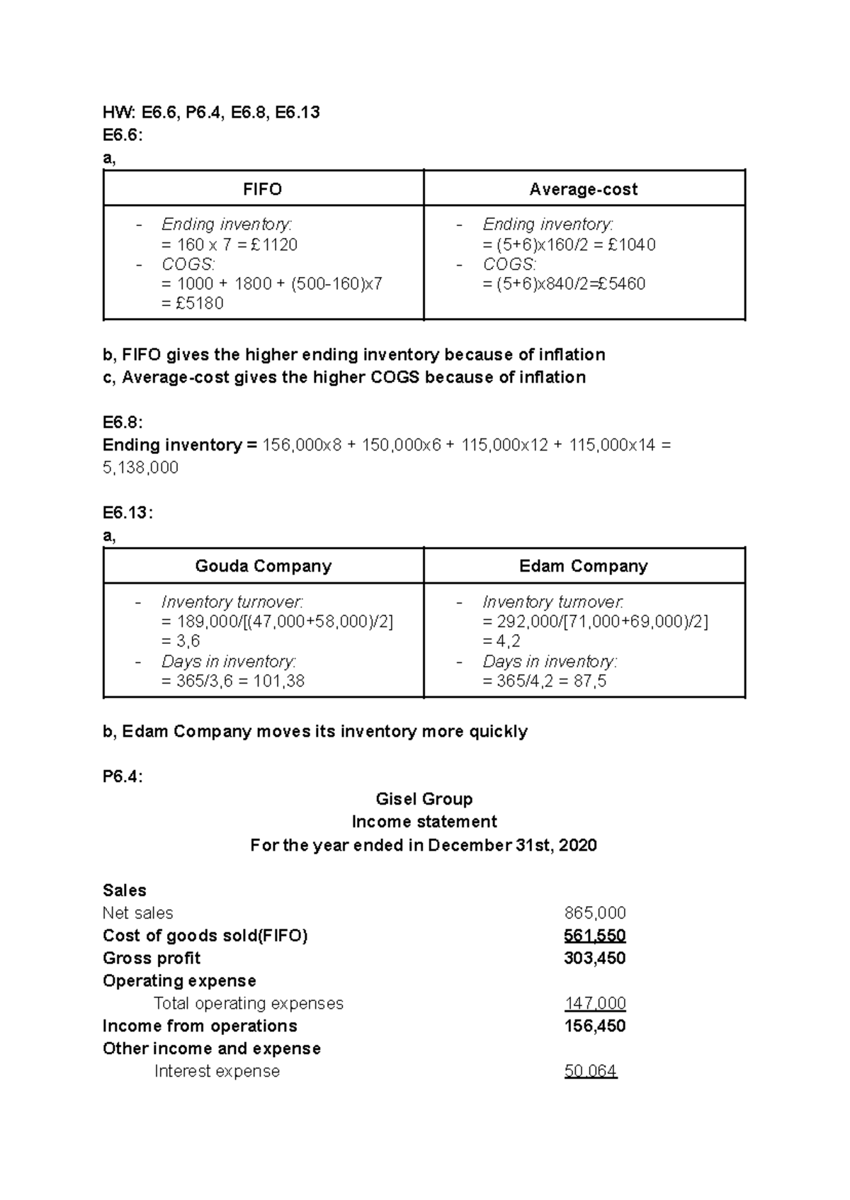 HW: BTVN KTTC CHAP 6 - FIFO Inventory & Income Statement Analysis - Studocu