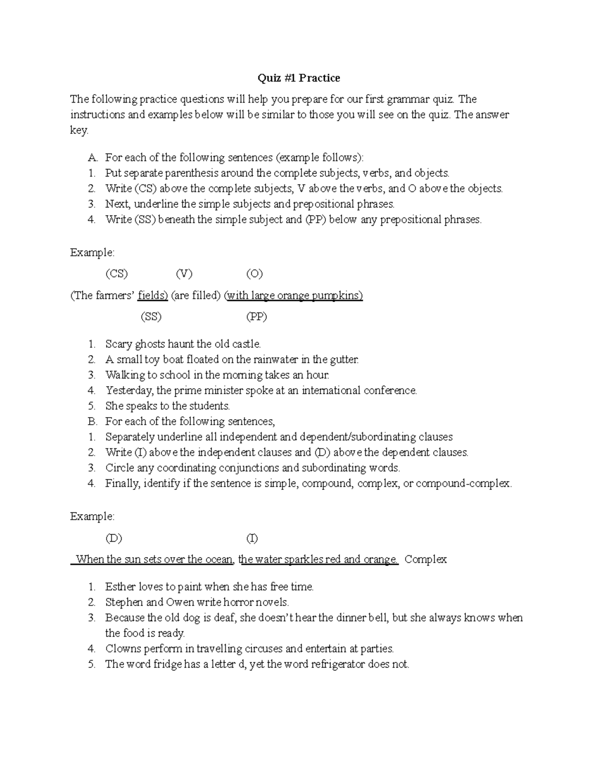 Quiz Practice for Grammar Quiz Preparation - Studocu