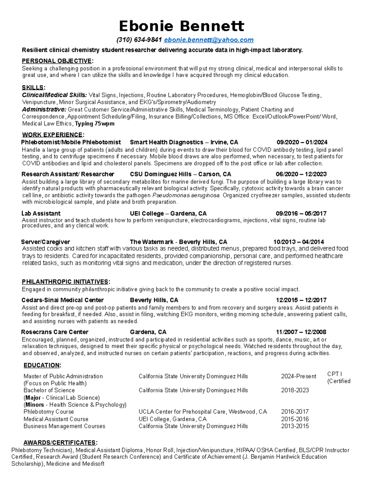Ebonie Resume 2024 - Dosage calculations for the class - Ebonie Bennett ...