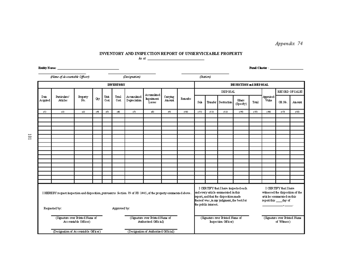 Iirusp - Inventory and Inspection Report of Unserviceable Property ...