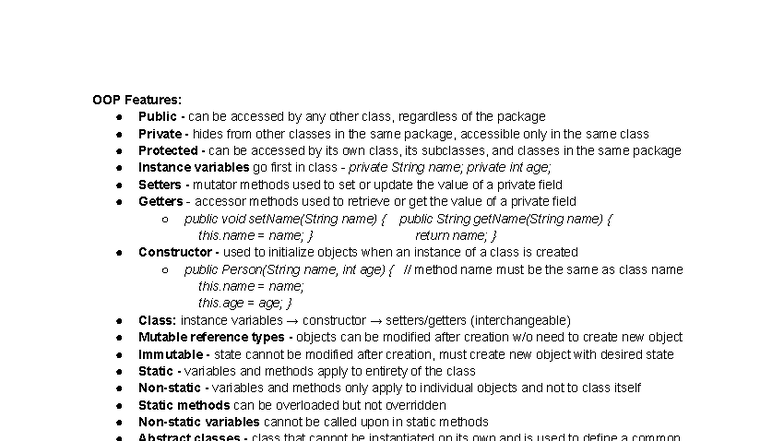 COMP 250 Midterm #1: OOP Features & Data Structures Overview - Studocu