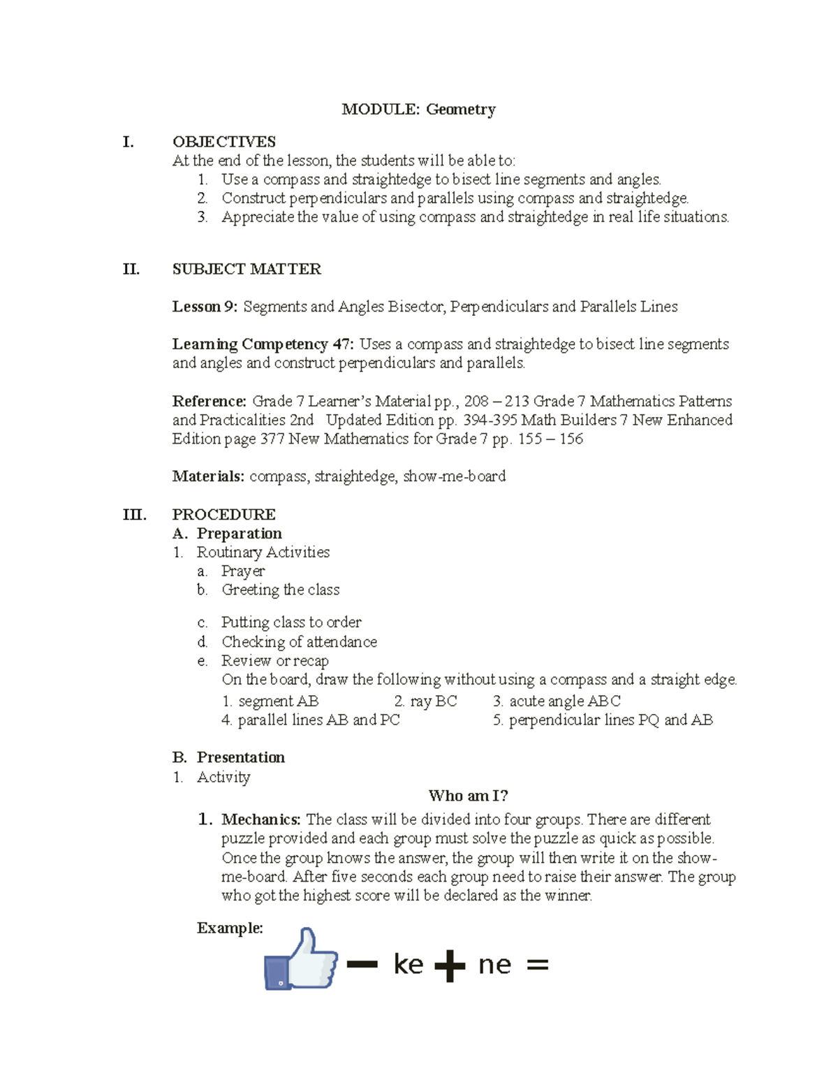 Grade 7 Geometry Lesson Plan: Bisectors, Perpendiculars & Parallels ...