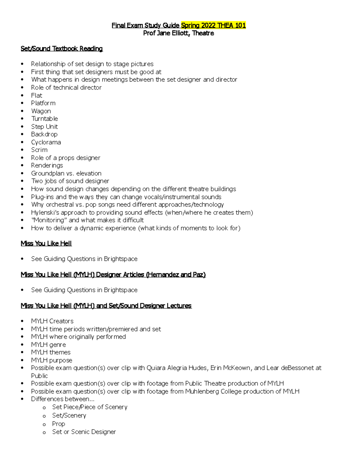 Final Exam Study Guide Spring 2022 THEA 101 - F inal Exam Study Guide S ...