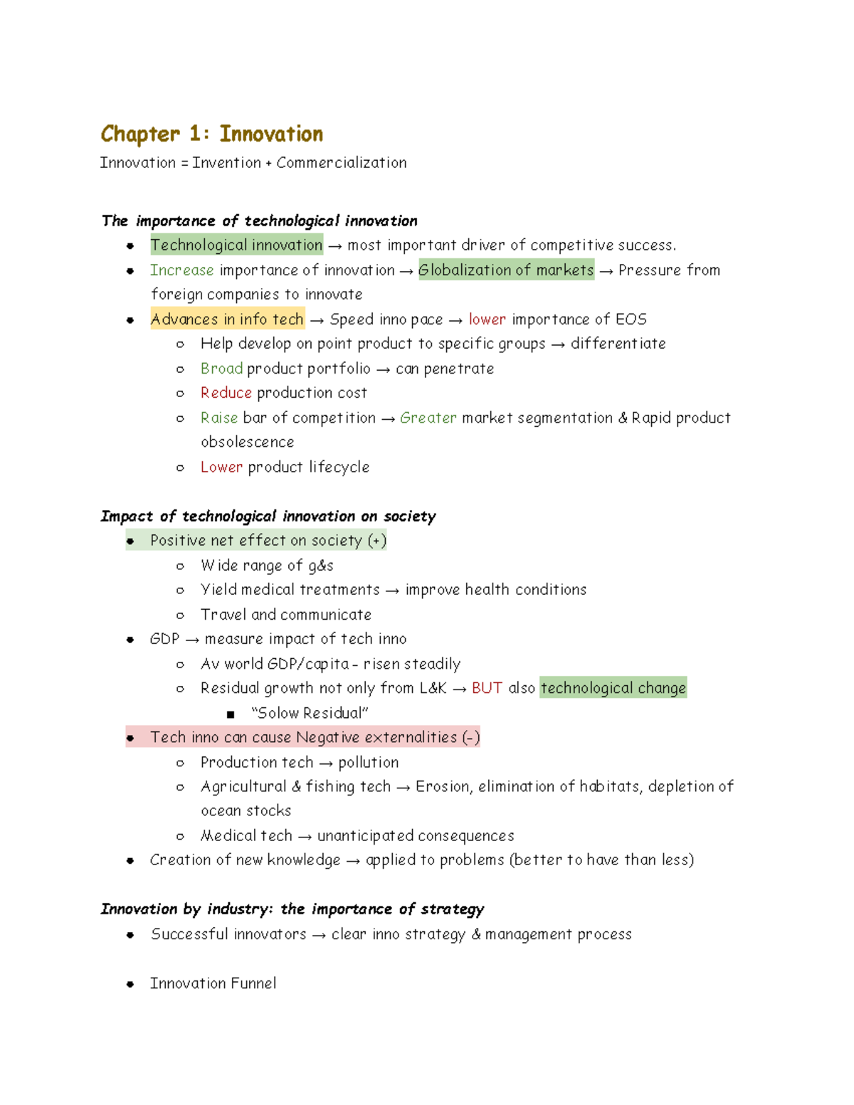 MPI Chapter 1 Summary: Understanding Innovation Dynamics - Studeersnel