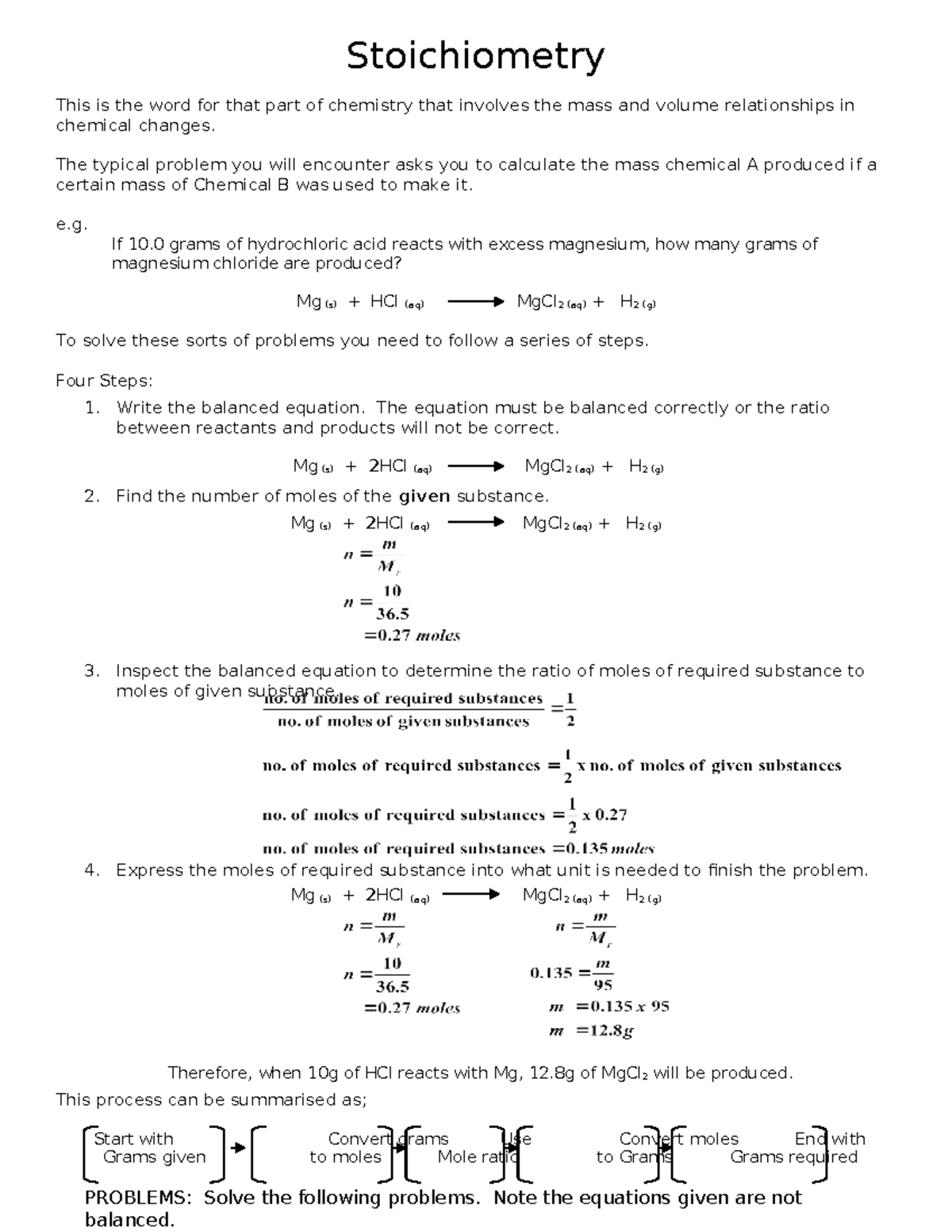 Stoichiometry (CHEM 101) Help Sheet & Practice Problems - Studocu