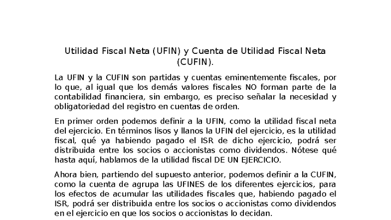 UFIN y CUFIN: Conceptos Fiscales Clave en la LISR - Studocu