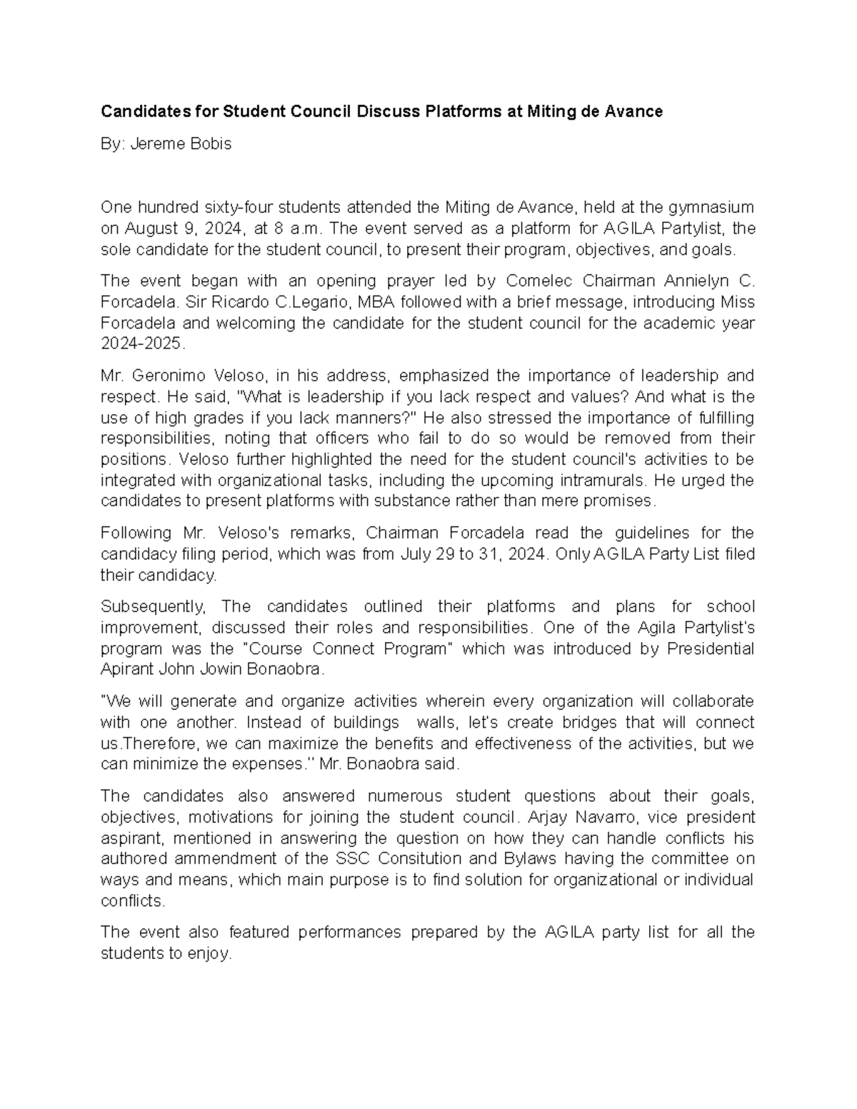 Miting de Avance: AGILA Partylist Presents Platforms for 2024-2025 ...